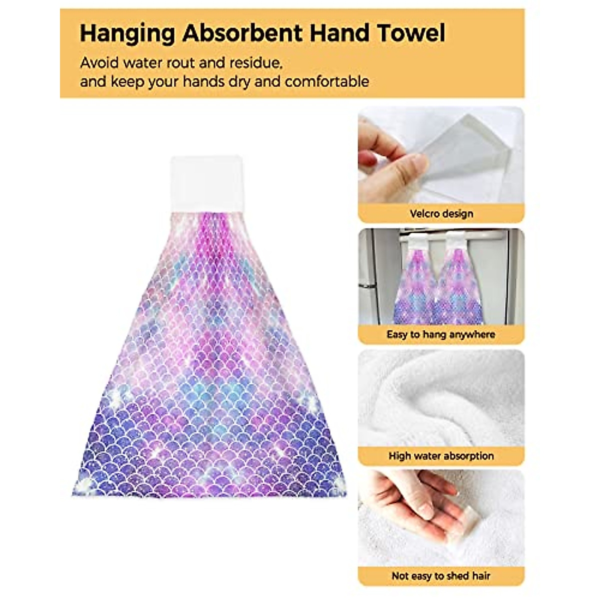 Fangship Hanging Kitchen Towel with Loop 2 Pack Beautiful Dreamy Pink Mermaid Scales Soft Dish Towels Tie Towel Tea Towels Washcloth for Bathroom Home