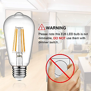 Ascher Vintage LED Edison Bulbs, 6W, Equivalent 60W, Non-Dimmable, High Brightness Warm White 2700K, ST58 Antique LED Filament Bulbs with 80+ CRI, E26 Medium Base, Clear Glass, Pack of 4