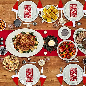 36 Pcs Christmas Santa Hat Silverware Holders Xmas Red Santa Claus Hats Tableware Holders Cute Fork Spoon Pocket Flatware Holder Mini Wine Bottle Cover DIY Lollipop Hat for Christmas Tree Dinner Decor