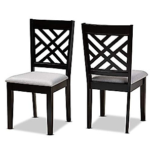 Baxton Studio Fallon Dining Chair Set and Dining Chair Set Grey Fabric Upholstered Espresso Brown Finished Wood 2-Piece Dining Chair Set