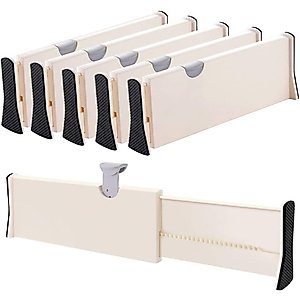 Plastic Drawer Dividers 6 Set Drawer Partitions Expandable from 11-17 Inch Drawer Organizer Separator Clothes Kitchenware Storage Organizer Shelf Wardrobe Closet Dresser Office Dividers Drawer Insert