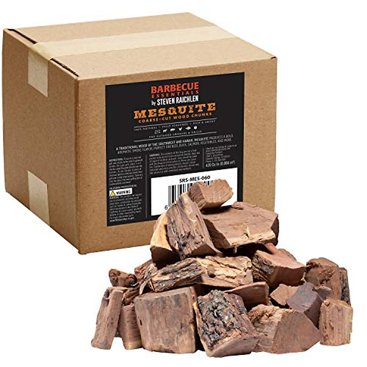 Steven Raichlen's Project Smoke Smoking Wood Chunks (Mesquite) - 5 Pound Bag Kiln Dried BBQ Large Cut Chips- All Natural Barbecue Smoker Chunks- 420 cu. in. (0.006m³)  (May Receive in a Bag or Box)