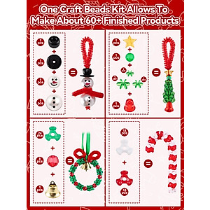 Lanstics 60 Sets Christmas Craft Beaded Ornament Kit Including 18PCS Wreath/18PCS Candy Cane/12PCS Snowmen/12PCS Christmas Tree for Xmas Craft Tree Decorations Adults Holiday Party (Assembly Needed)