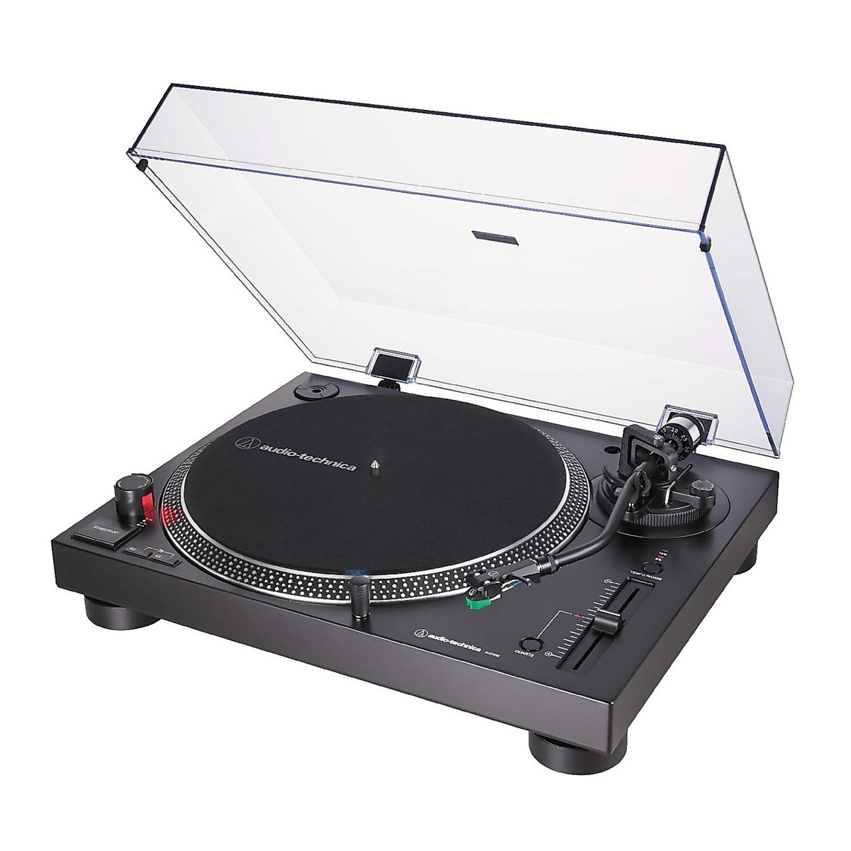Audio-Technica AT-LP120XUSB Direct-Drive Analog and USB Turntable (Black) Bundle with Powered Bluetooth Studio Monitors and Digital Turntable Stylus Scale (3 Items)