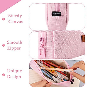 Oyachic Small Pencil Case Zipper Coin Pouch Canvas Pen Holder Marker Cosmetic Makeup Bag for Office Compact Adult Business,Pink