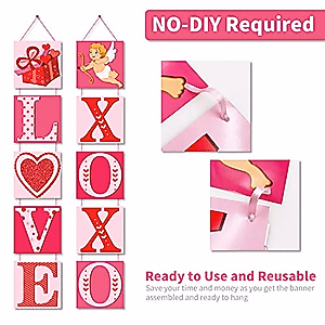 10Pack Valentine's Day Party Banners Valentine's Day Welcome Paper Door Sign Porch Sign Love XOXO Cutouts for Valentine's day Party Decorations Supplies