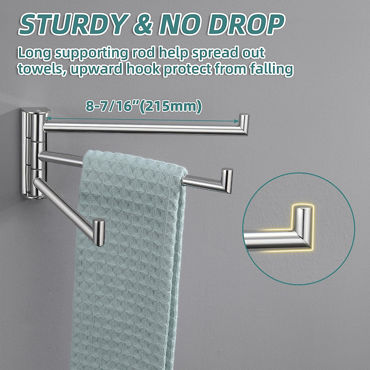 APLusee Polished Chrome Swivel Towel Bar, 304 Stainless Steel Foldable Towel Holder with 3 Arms, Wall Mounted