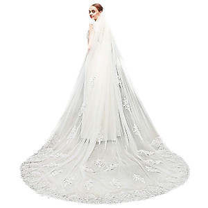 EllieHouse Cathedral 1 Tier Sequin Lace Wedding Bridal Veil White