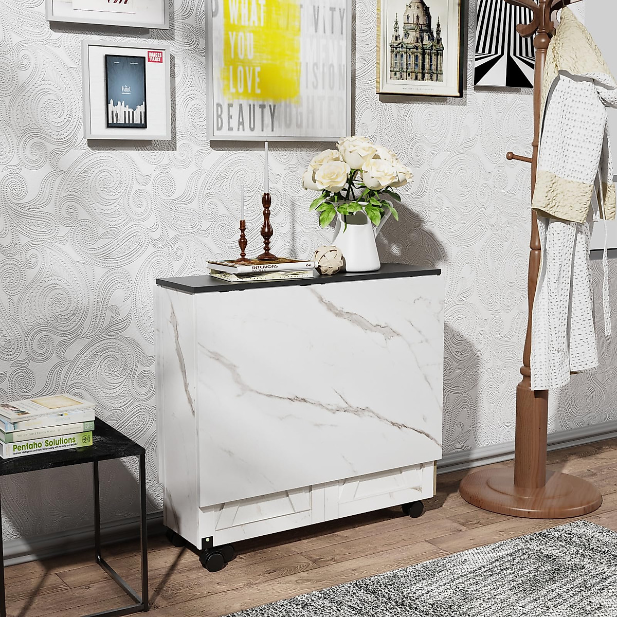 3imothrix End Table with Charging Station, Narrow Side Table with USB Ports and Outlets, 2 Tier Small End Table Nightstand with Storage Shelf for Living Room, Bedroom, Small Spaces