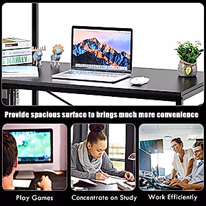 Tangkula Computer Desk with 4 Tier Shelves, Study Writing Table with Storage Bookshelves, Modern Compact Home Office Workstation, 47.5" Tower Desk with Steel Frame & Adjustable Feet Pad, Black