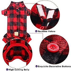 cyeollo Dog Pajamas Thermal Warm Dog Pjs Onesie Red Buffalo Dog Clothes Doggie Small Medium Dog Pajamas Outfits for Winter Cold Weather