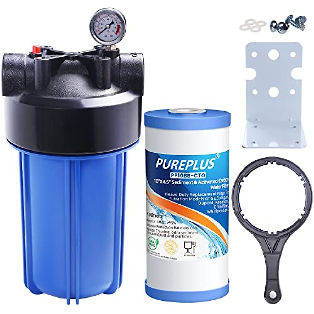 PUREPLUS Whole House Water Filtration System with Sediment and Carbon Water Filter