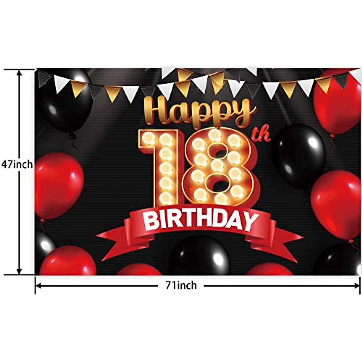 Happy 18th Birthday Black Banner Decorations Gold Backdrop Red and Black Balloons Theme Decor for Girls Women Princess 18 Years Old Birthday Party Supplies Photo Booth Props Background Favors Glitter