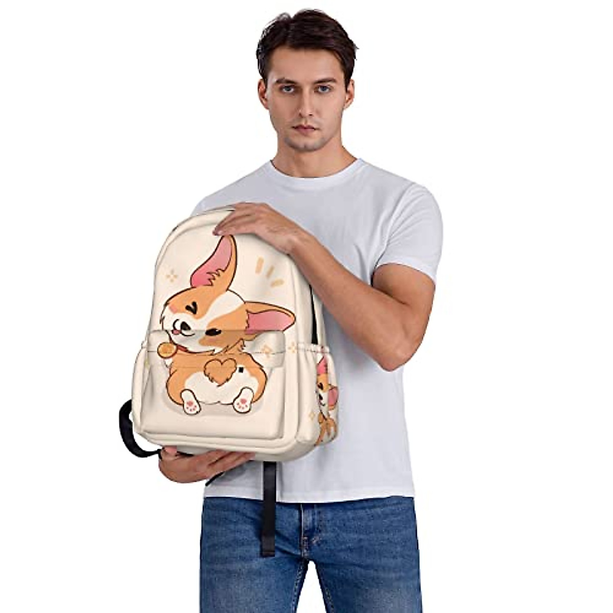 FeHuew 17 inch Backpack Cartoon Cute Corgi Dog Butt Laptop Backpack School Bookbag Shoulder Bag Casual Daypack