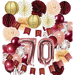 70th Birthday Decorations for Women Burgundy Rose Gold 70th Birthday Party Decorations Polka Dot Fans for Happy 70th Birthday Party Fall Burgundy Rose Gold 70 Birthday Decorations Autumn