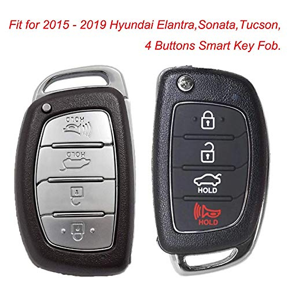 WEIBISS 2 Pack 4 Buttons Protective Rubber Smart Key Fob Shell Remote Cover Case Protector Wallet Keyless Jacket for Hyundai 2018 2017 2016 Tucson Elantra Sonata, Black Red