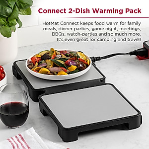 HotMat Connect Food Warmer Tray - Foldable with Silicone and Adjustable Temperature - Modular Compact Warming Plate for Home Dinners, Parties and Buffets - Black, 2-Dish (1-Pack)