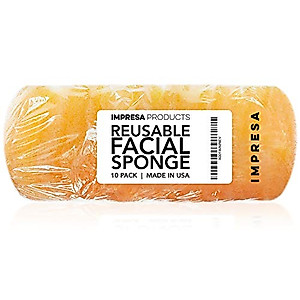 IMPRESA 10 Pack Facial Sponge for Daily Cleansing and Gentle Exfoliating - Buff Style Exfoliating Pads for Removing Dead Skin, Dirt and Makeup - Reusable Puf, Made in The USA