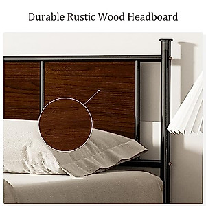 HAOARA Twin XL Size Bed Frame with Rustic Wood Headboard, Metal Heavy Duty Platform Frame, Sturdy Steel Slat Support, No Box Spring Needed, Black