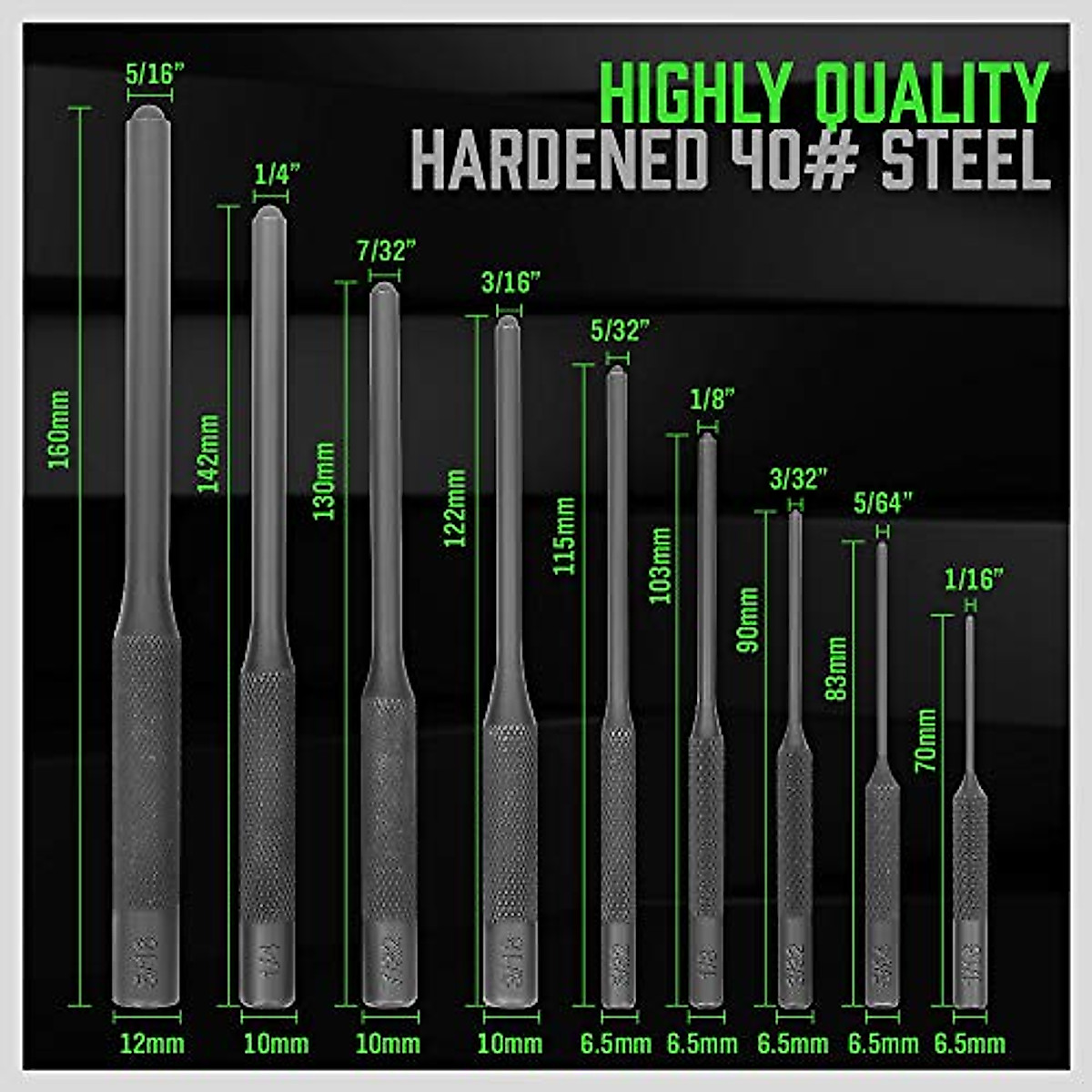 SWANLAKE 9-Pieces Roll Pin Punch Set, Removing Repair Tool with Holder for Automotive, Watch Repair,Jewelry and Craft