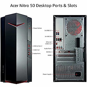 acer Nitro 50 N50 Gaming Desktop Computer - 12th Gen Intel Core i5-12400F 6-Core up to 4.40GHz CPU, 16GB RAM, 2TB NVMe SSD + 6TB HDD, GeForce GTX 1650 4GB Graphics, Intel Wi-Fi 6, Windows 11 Pro
