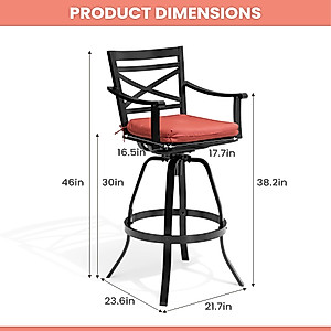 Pellebant Swivel Outdoor Bar Stools Set of 4, Patio Bar Height Chairs with Cushion and Cast Aluminum Frame, Outdoor Furniture w/Armrest & High Back for Deck Lawn Garden, Red