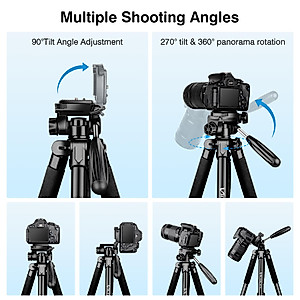 Tripod for Camera, 75 inch Tall Camera Tripod with Remote, Professional Heavy Duty Tripod for DSLR, Spotting Scopes, Binocular, Cell Phone, Compact Camera Stand Tripod, Compatible with Canon Nikon