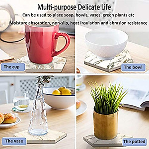 8 Pcs Drink Coasters with Metal Holder Stand, Marble Design Ceramic Coaster Set, Cork Base, for Tabletop Protection, Home Decor, Bar Coasters (Golden)