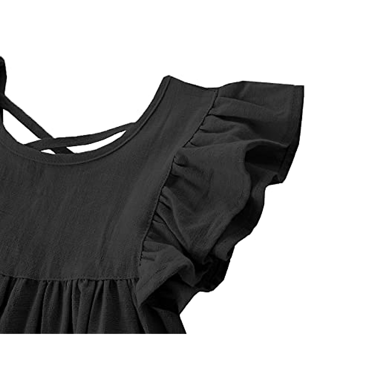 GSVIBK Baby Girls Linen Cotton Dress Halter Flutter Sleeve Casual Dress Toddler Girl Ruffle Sleeve Dress 686 Black 80