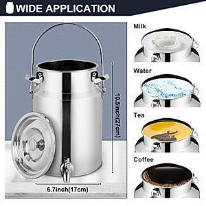 YMJOINMX 304 Stainless Steel Milk Can with Spigot 1.3 Gallon 5 Liter Metal Water Beverage Drink Dispenser Milk Pail Bucket for Milk Wine Oil
