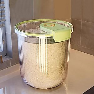 Airtight Rice Storage Container 20 Lbs, Rice Dispenser Crystal-Clear Flour Storage Container, Cereal Holder Bin with Measuring Cup for Kitchen Pantry Organization and Storage (Green)
