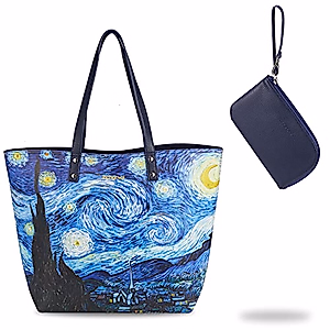 PU Leather Tote Bag for Women Reversible Blue Shoulder Bag Medium Size Tote Purse
