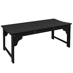 Outsunny Wooden Garden Bench, Outdoor Park Bench with Slatted Seat, Backless Front Porch Bench with Curved Seat for Conservatory, Garden, Poolside, Deck, Black