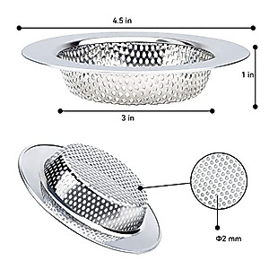 2 PCS Kitchen Sink Drain Strainer, Stainless Steel Mesh Sink Strainer, Upgrade Double-Layer Smooth Edges Sink Screen Strainer with Wide Rim 4.5" Diameter
