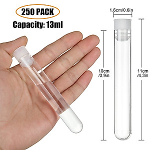 DIRBUY 250Pcs Test Tubes with Caps, 16x100mm Plastic Test Tubes with Caps for Scientific Experiments, Bath Salts, Candy Storage, Party Favors, Halloween