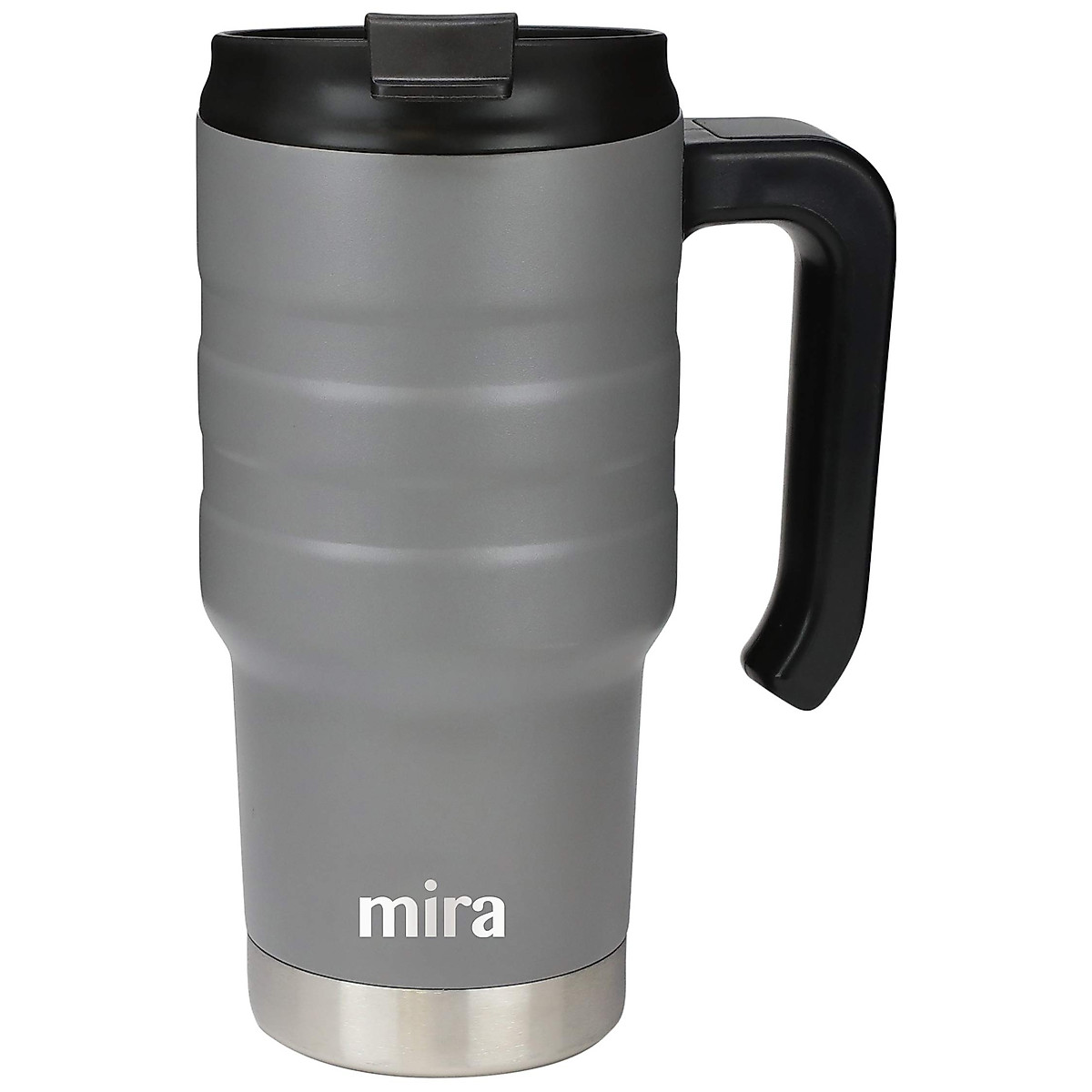 MIRA 20 oz Stainless Steel Travel Car Mug with Handle & Spill Proof Twist On Flip Lid - Vacuum Insulated Thermos Tumbler Keeps Coffee, Tea, Drinks Piping Hot or Ice Cold - Gray