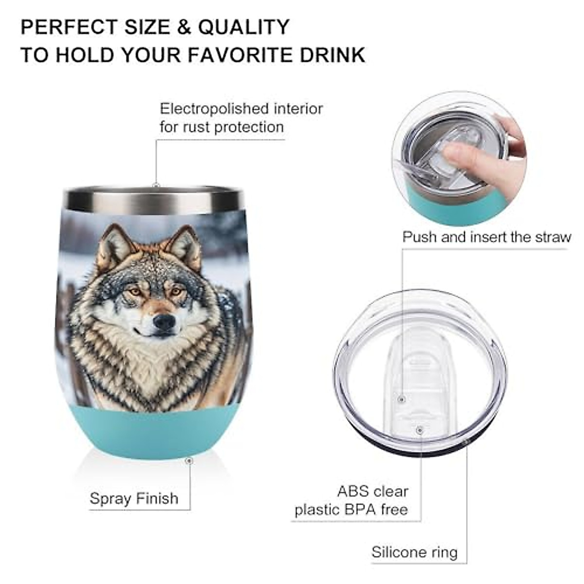 OPTKSNCU 304 Stainless Steel Insulated Cup with Lid, Winter Farm Style Wolf Print Durable, And Easy to Clean – Ideal for Home, Office, And Gift Giving