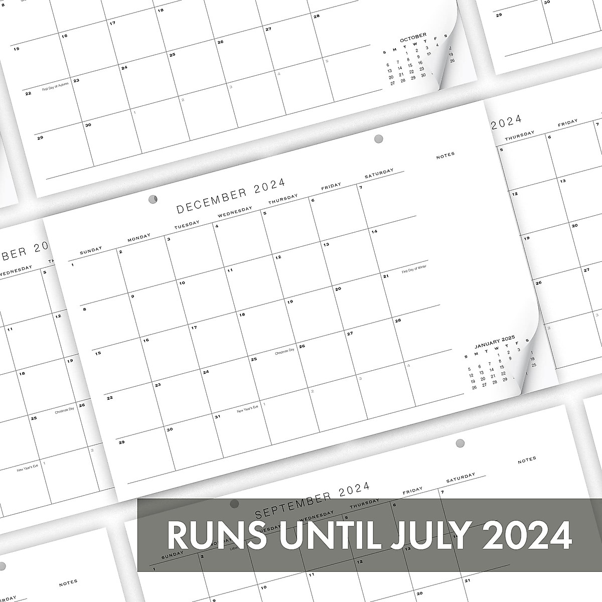 Simplified 2023 Desk Calendar - Runs Until July 2024 - 17"x11" Minimalistic Office Desktop/Wall Calendar for Easy Organizing