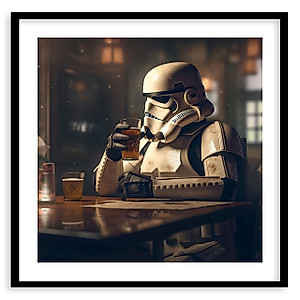 Stormtrooper at the Bar Art Print for Wall Decor - Premium Giclee for Home Decor - Aesthetic Modern Wall Art Poster Painting Style Wall Artwork Decoration for Living Room, Ready to Frame