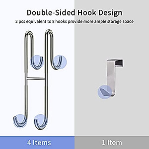 Over Shower Glass Door Hook, 2 Pack Silver 304 Stainless Steel Extended Shower Door Hooks, Bathroom Frameless Drilling-Free Hanger, Double Side Towel Hooks, for Bathing Suits, Robe, Loofah, Shaver