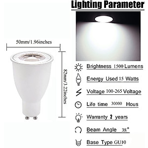 Edearkar 15W GU10 LED Light Bulbs, Equivalent 150W, 1500 Lumens, 6000K Daylight White, LED Bulbs for Recessed Track Lighting, AC100-265V, 38° Beam Angle, Non-Dimmable, GU10 Base, Pack of 6