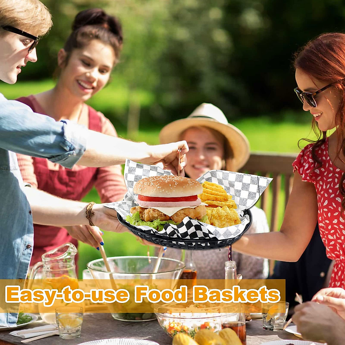 CertBuy 24 Pack Fast Food Baskets 10.5" x 7" Food Service Baskets Plastic Food Basket Plastic Oval Restaurant Basket for Fast Food Restaurant Burgers Sandwiches Fries (Black)