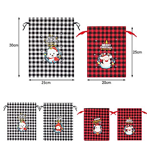 8 Pack Assorted Sizes Gift Bags buffalo plaid and Christmas patterns gifts Bags with Drawstrings Xmas Plaid Burlap Bags Wrapping Bags Drawstring Storage Bags with Drawstring