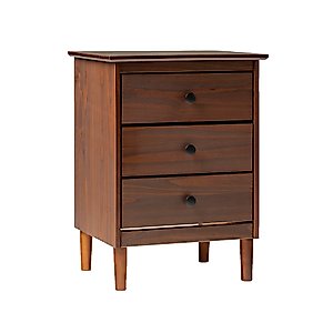 Walker Edison Traditional Wood 3 Drawer Nightstand Side Table Bedroom Storage Drawer and Shelf Bedside End Table, 18 Inch, Walnut