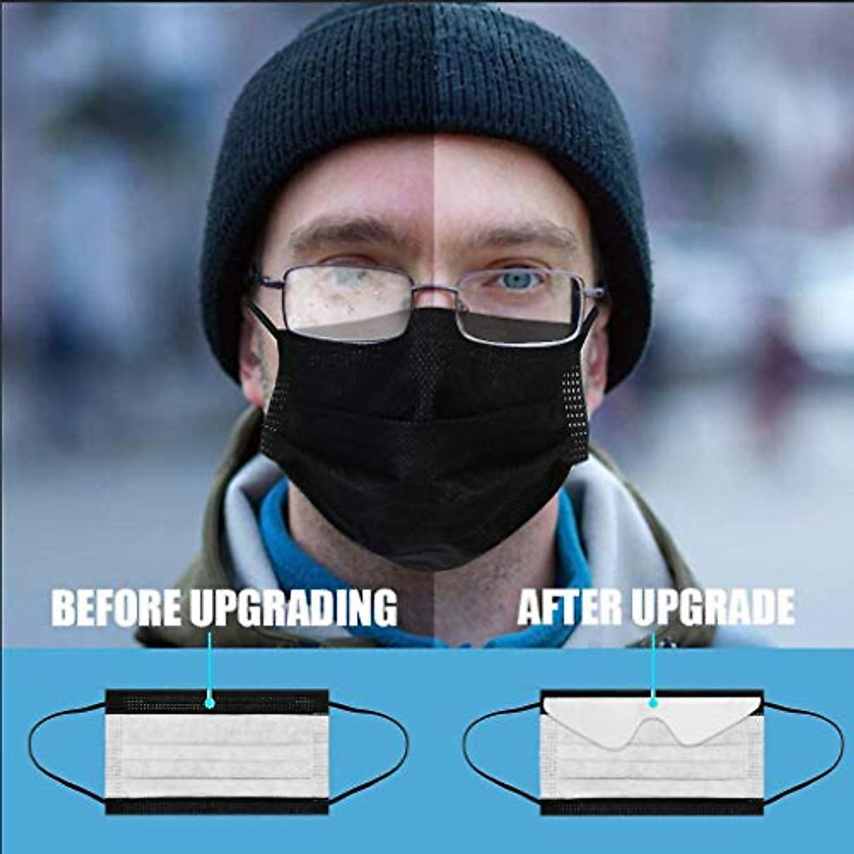 50Pcs Anti-fog Disposable Face_Mask for Glasses Wearers, 3-ply Protective Breathable Face_Masks with Nose Wire, Prevent Fogging Facemasks for Adults