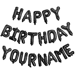 Personalized Name Happy Birthday Banner - Happy Birthday Balloon Letters Balloons 2 Sets A- Z 16'' Mylar Foil Birthday Party Decorations for Kids, Women, Men, Black