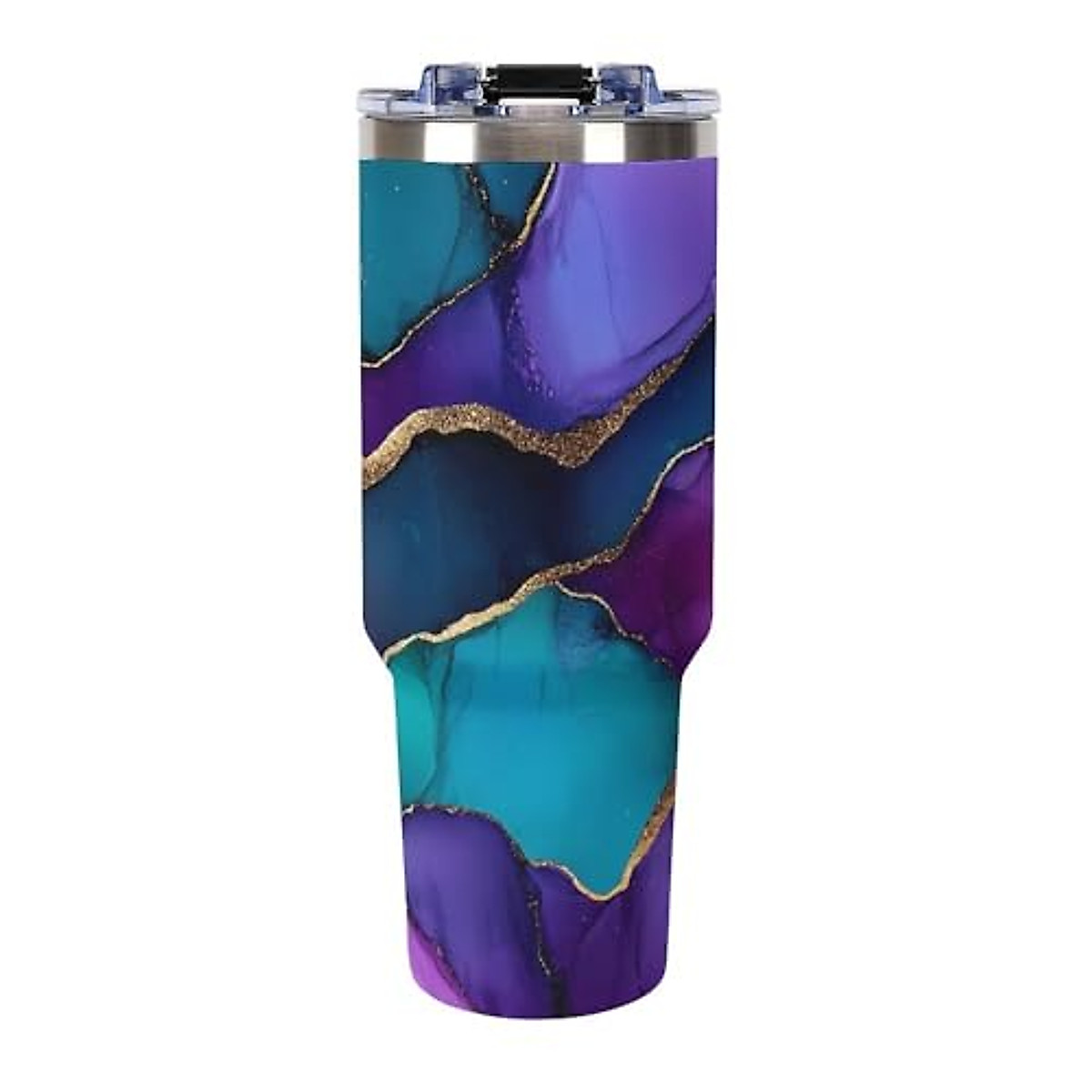 Abstract Vibrant Rainbow Ombre Insulated Tumblers with Handle Stainless Steel Coffee Mug Funny Travel Cup with Lid Straw 40oz