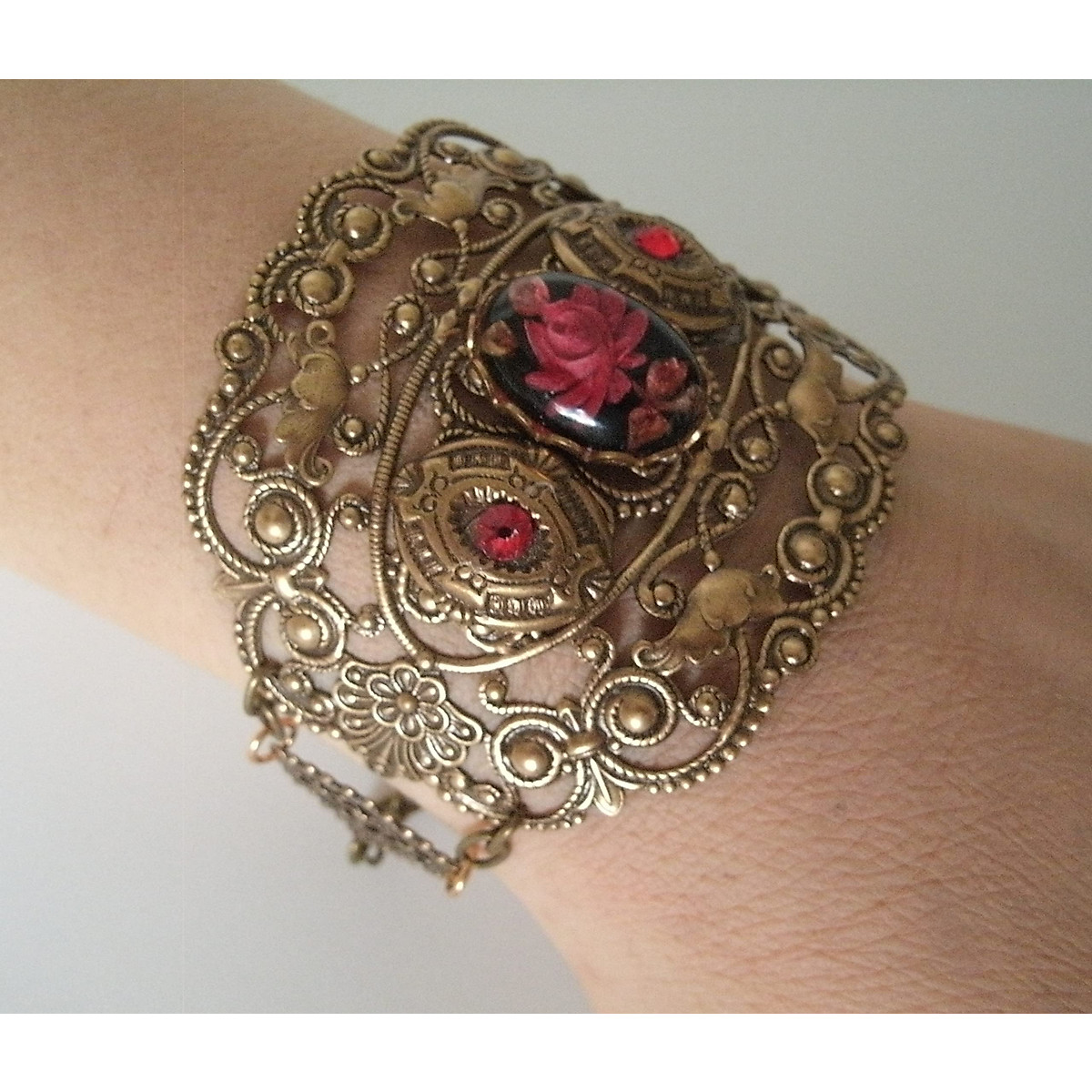 Rose Cuff Bracelet, handmade jewelry gothic victorian edwardian art nouveau steampunk art deco