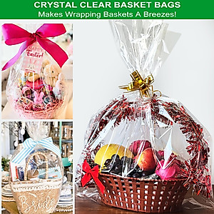 SYOGUA Large Clear Basket Bags, 3 Mil Thick 30" x 40" Jumbo Big Cellophane Bags, Crystal Clear Gift Bags Plastic Cellophane Wrap for Gifts Baskets Packaging 5 Pack
