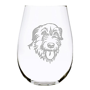 Irish Wolfhound themed, dog stemless wine glass, 17 oz.